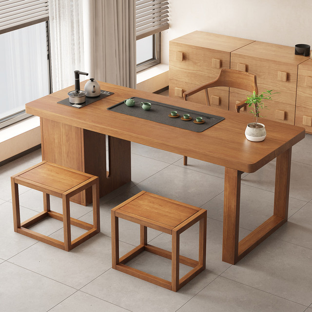 Solid wood balcony tea table tea table kettle integrated embedded small ...