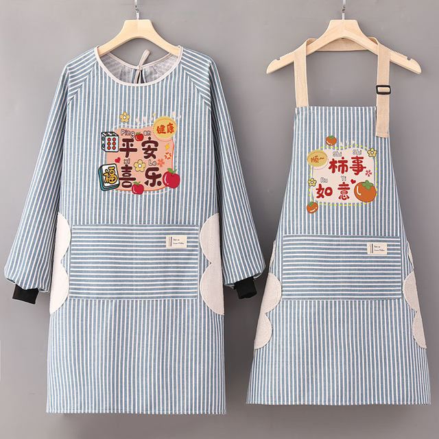 New 2023 cotton and linen long-sleeved apron home kitchen breathable ...