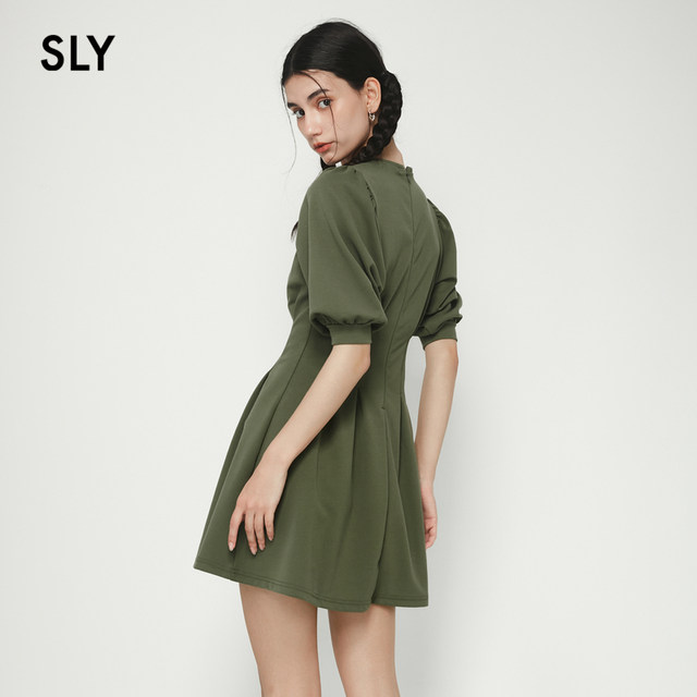 SLY Spring New Product Y2K Sweet Puff Sleeve Hollow Waist Dress Women 030GSI83-2070