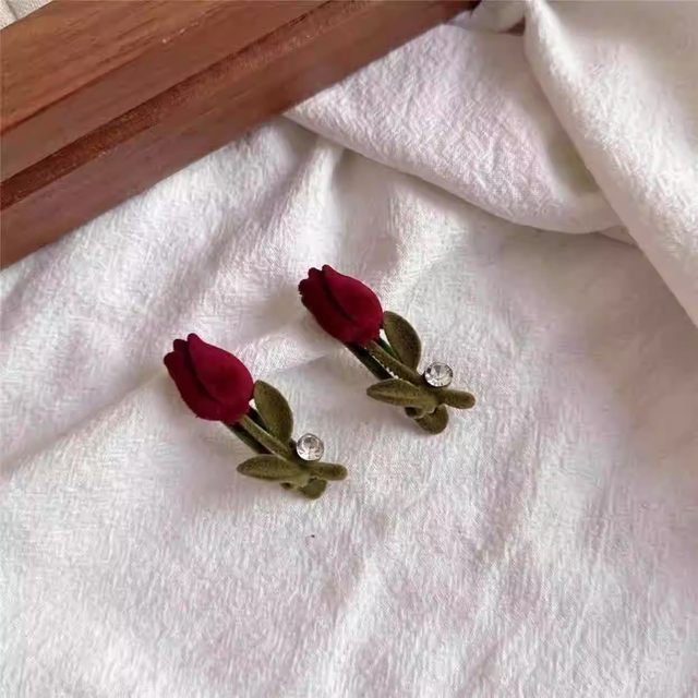 Tulip! 2024 new bangs hairpin! Burgundy flower high-end fashionable ...