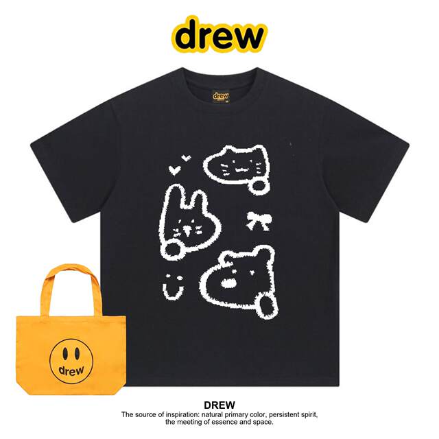 Drew smiley face line rabbit printed short-sleeved T-shirt in summer ...