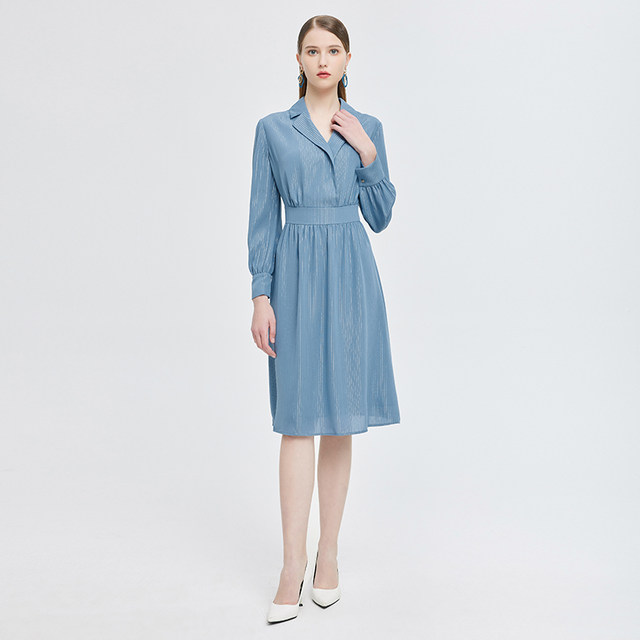 Authentic Ma Tiannu girl autumn and winter blue suit collar dress with ...