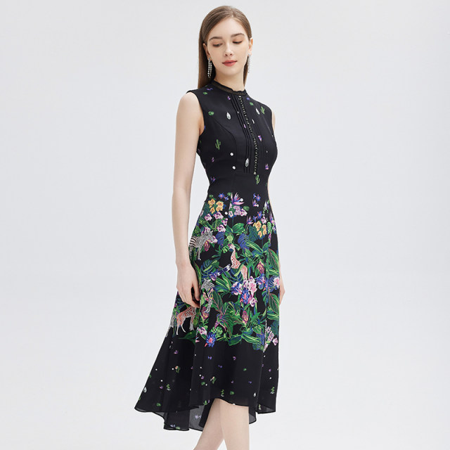 Authentic Ma Tiannu women's clothing summer black printed dress ...