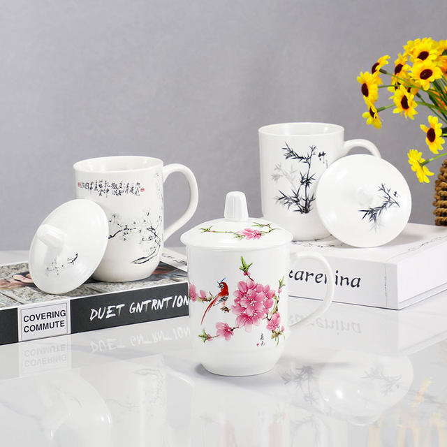 Jingdezhen ceramic tea cup office water cup with lid conference cup ...
