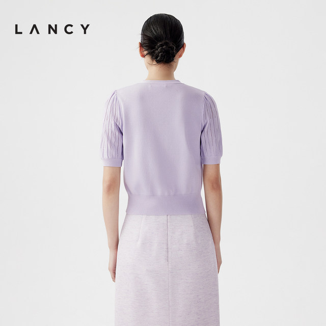 Laycy/Langzi 2024 summer new V -neck short -sleeved slim olic sweater ...