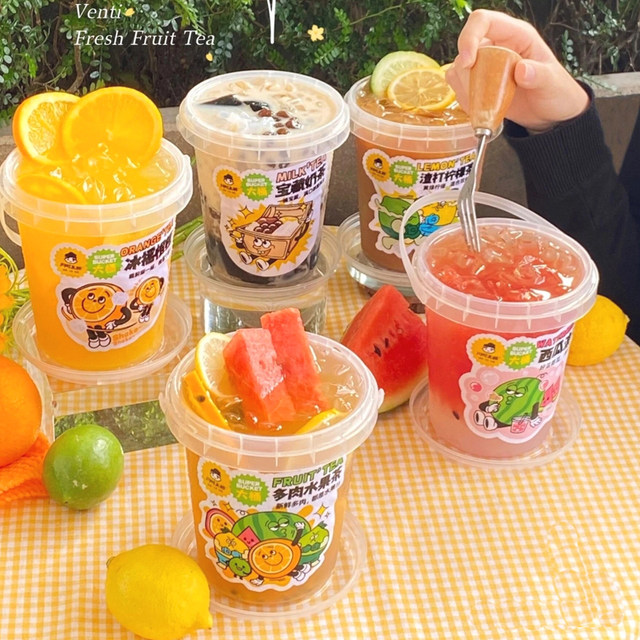 Net red a fruit tea barrel cup 1000ml milk tea barrel cup one -time ...