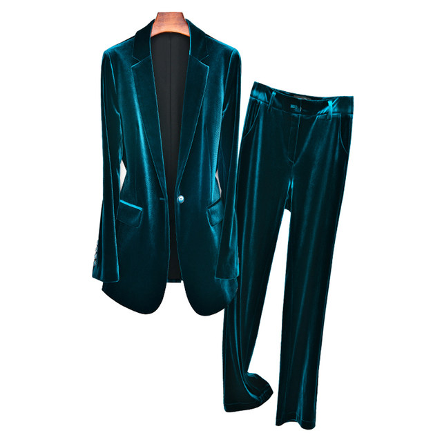 New style small gold velvet pints slim-fitting professional suit ...