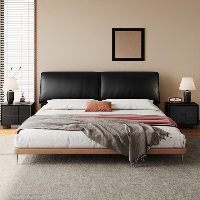 Leather bed meaning minimalistic elephant Ear Master bedroom double bed ...