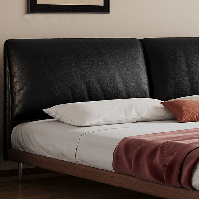 Leather bed meaning minimalistic elephant Ear Master bedroom double bed ...