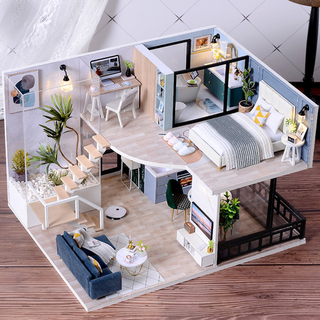 DIY cottage handmade house mini villa assembled building block art ...