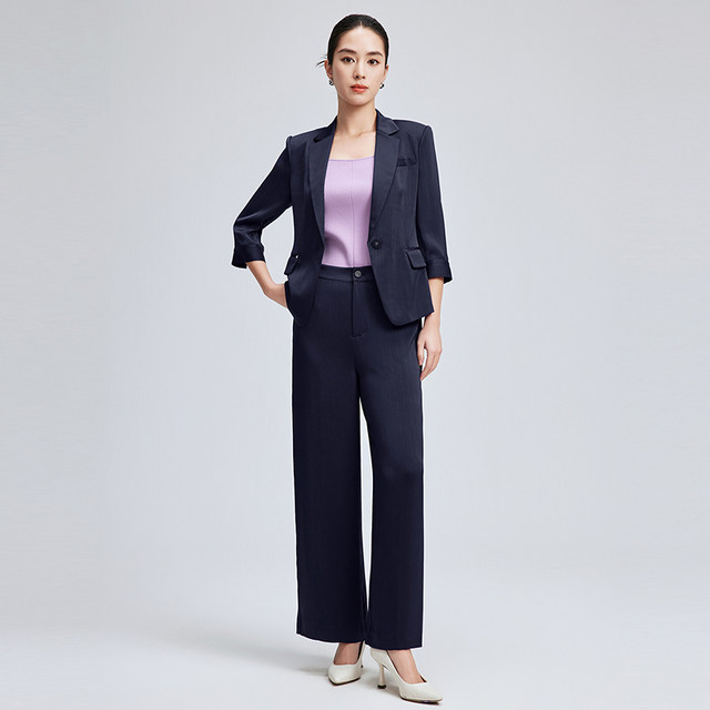 Ying Zhishang Suit Set Women's New Spring Waist Slimming High-end Navy Blue Professional Outfit ...
