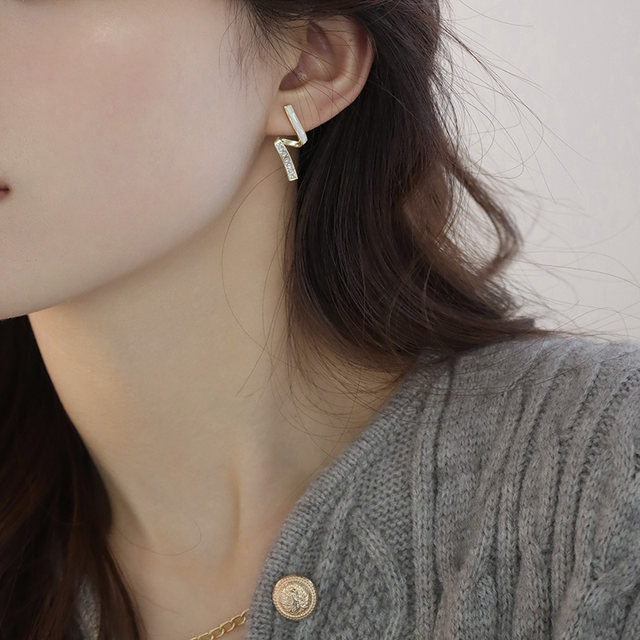 French irregular distorted vermiculite earrings female pure silver ...