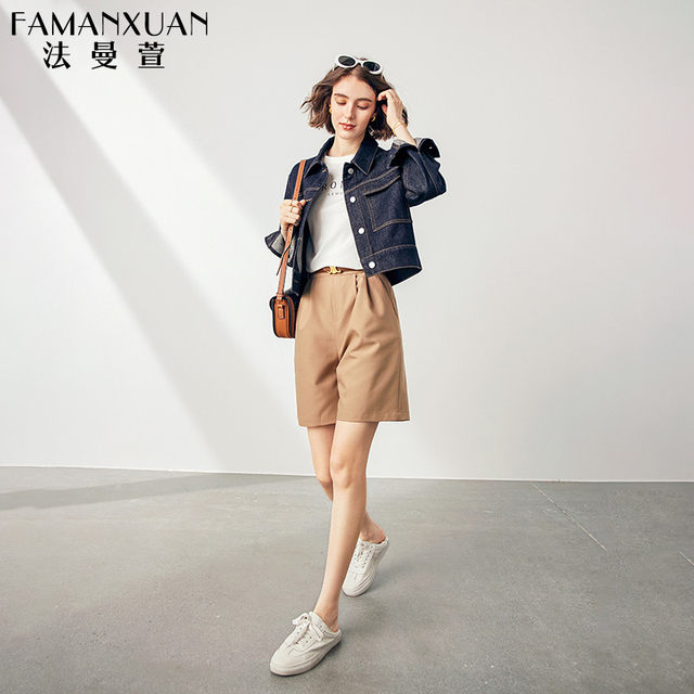 Faman Xuan Blue denim outer female small 2025 spring new retro ...