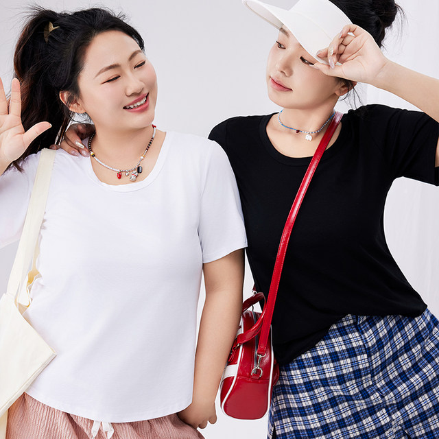 YUZI Caviar Ice Skin T-shirt Cool Large Size Women's versatile slightly fat mm straight shoulder ...