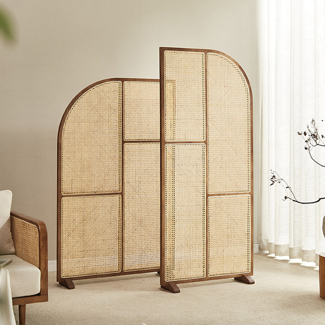Japanese solid wood rattan screen combination small living room ...