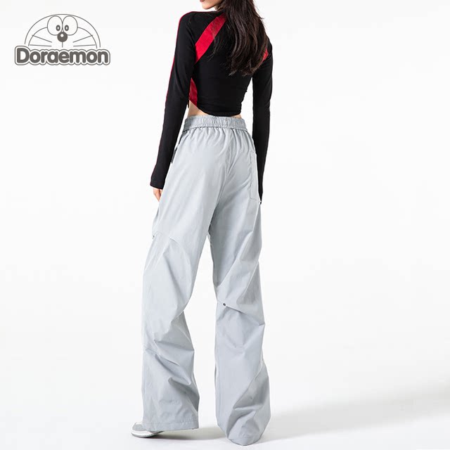 DORAEMON/Doraemon studded pleated high-waist slim straight casual ...