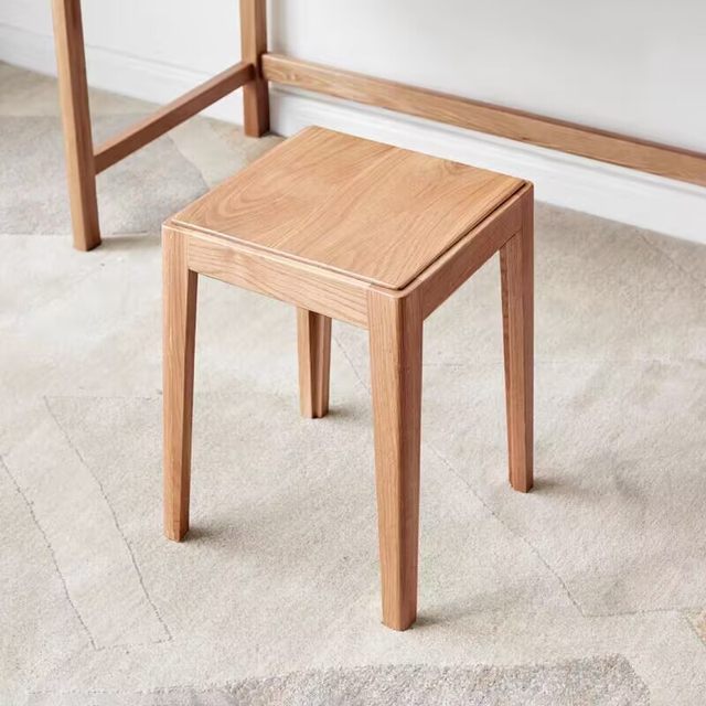 Solid wood stool stackable Nordic oak living room household log square stool modern simple ...