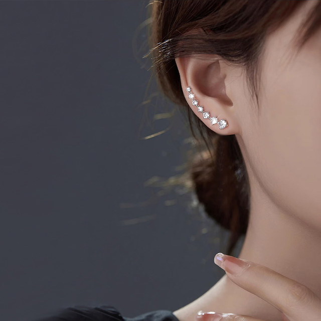 925 sterling silver row of diamond earrings for women, light luxury ...