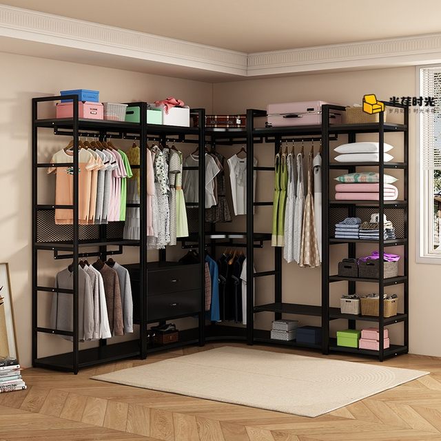 Open wardrobe walk-in cloakroom shelf combination shelf metal floor-to ...