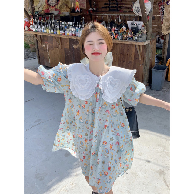 Fan Wenwen Water Blue Printed Three-dimensional Love Dress Women's ...