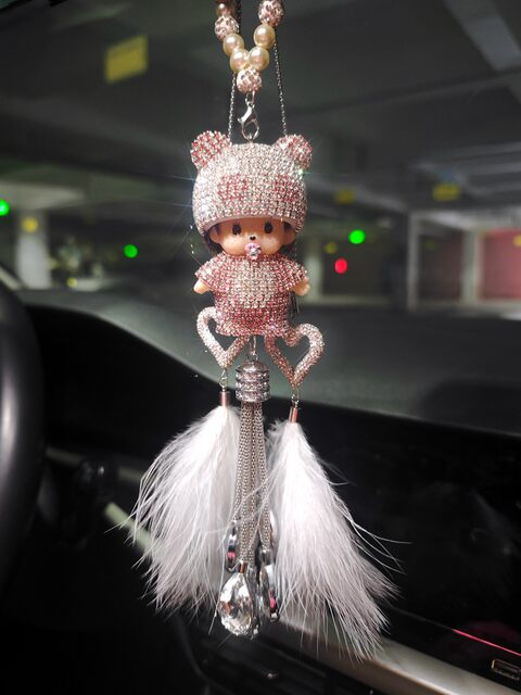 Fox fur car pendant crystal diamond-inlaid cute doll 2025 car rearview ...