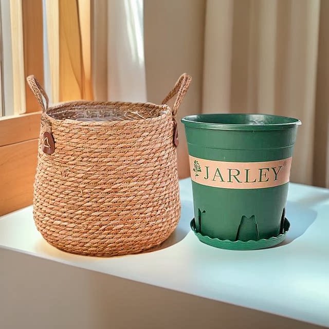 Nordic style straw flower pots and baskets rattan portable home living ...