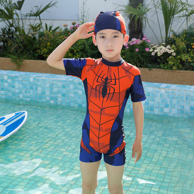 Children's swimsuit boys conjoined Spider -Man long -sleeved small ...