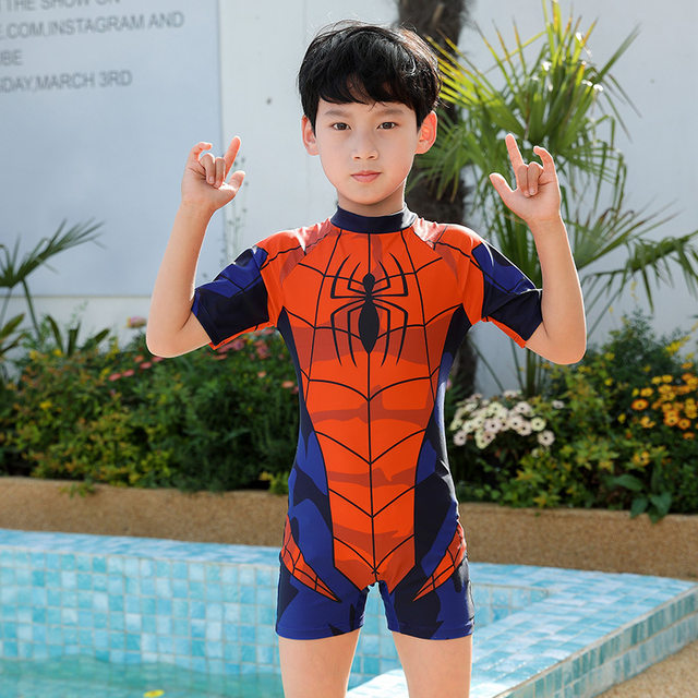 Children's swimsuit boys conjoined Spider -Man long -sleeved small ...