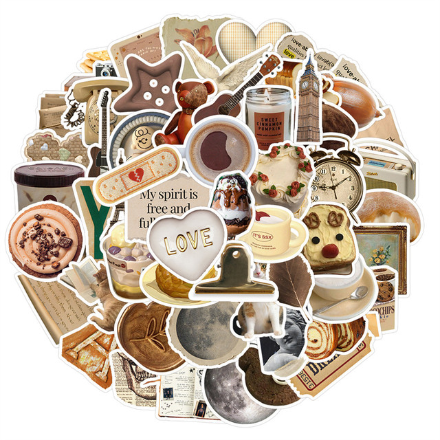 50 brown retro literary style high-end stickers ancient stickers ...