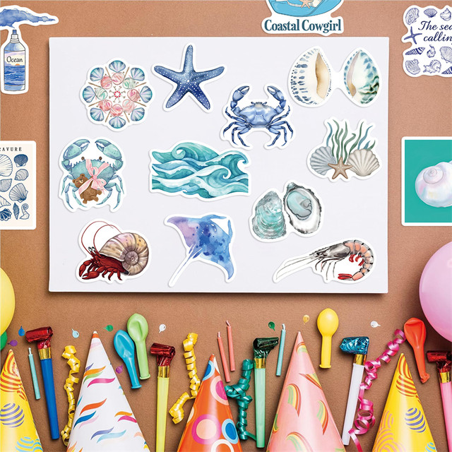 50 small fresh ins blue coast girl travel conch shell graffiti stickers ...