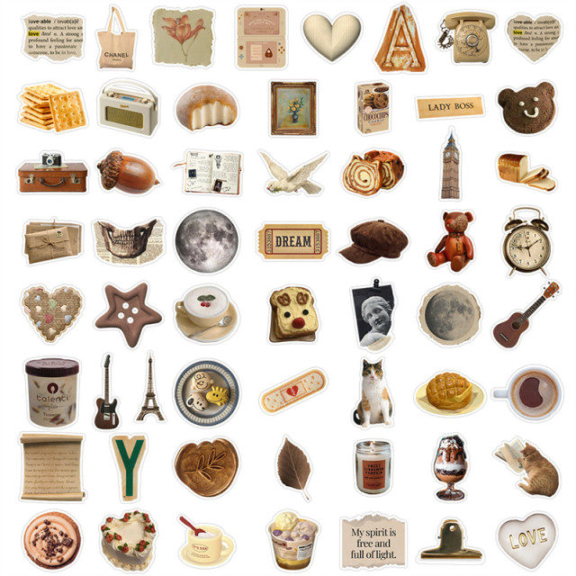 50 brown retro literary style high-end stickers ancient stickers ...