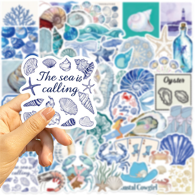50 small fresh ins blue coast girl travel conch shell graffiti stickers ...