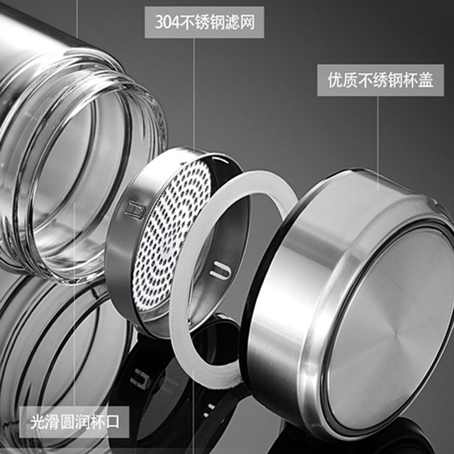 Tea cup glass men's double layer with handle office personal special ...