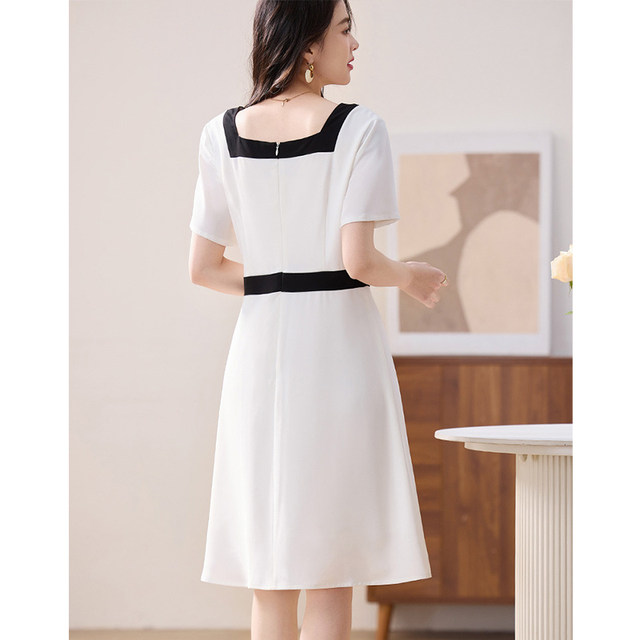 Classic style simple black and white color-blocking summer commuting OL ...
