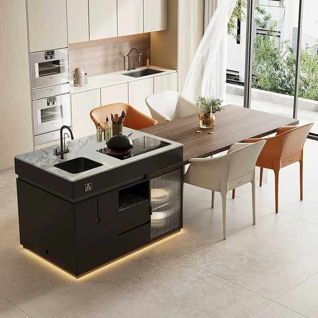 Modern high-end island dining table integrated household retractable ...