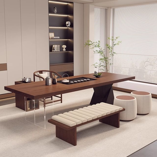 New Chinese-style large-panel solid wood tea table and chair ...