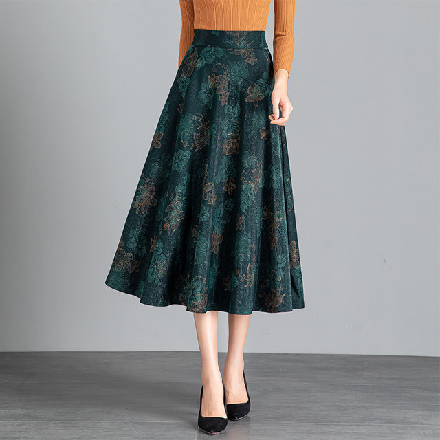 2024 spring and autumn new high -waisted half -body skirt female medium printed A -line ...