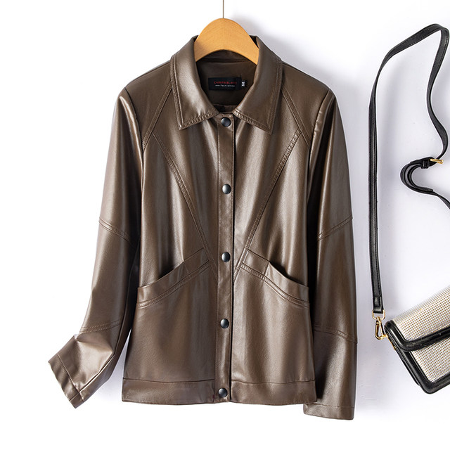 Leather female jacket short 2024 spring and autumn new lapel Korean ...