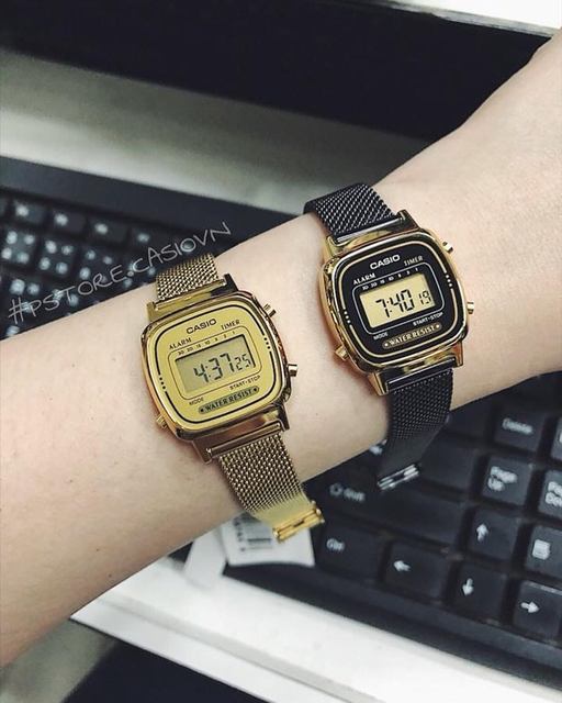 Casio casio retro square black gold Japanese small square gold watch ...