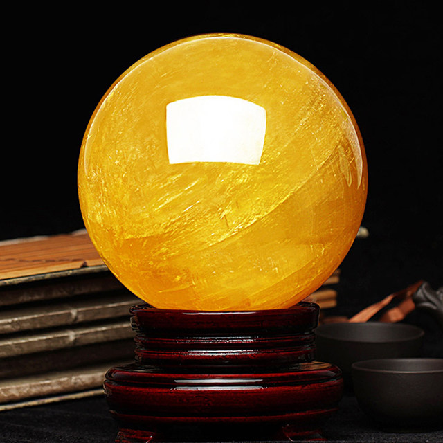 Genuine natural yellow crystal ball ornaments raw stone kitchen living ...