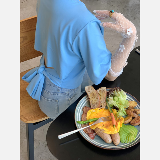 Lujin homemade No rain no flower slim top pure erotic T-shirt short loose women's summer