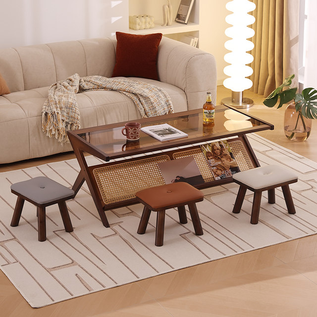 Solid wood stool living room stool coffee table stool sofa cushion foot ...