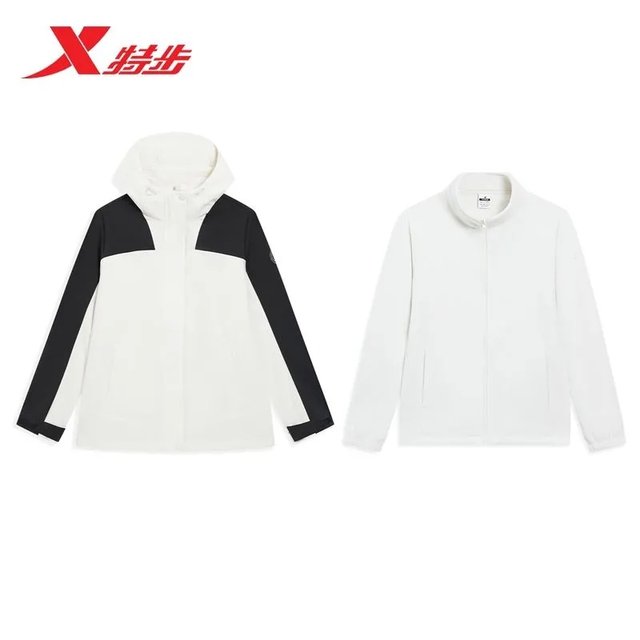 Xtep women's jacket, jacket, plus velvet 2025 autumn woven hooded warm ...