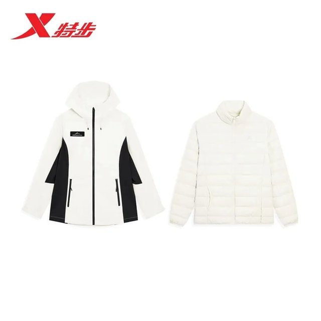 Xtep women's jacket, jacket, plus velvet 2025 autumn woven hooded warm ...