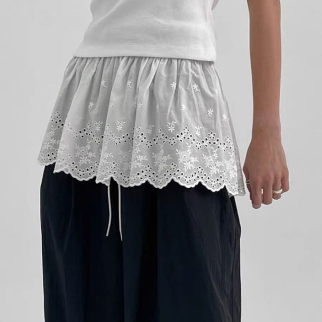 White embroidered lace stacking skirt curtain four seasons new Korean ...