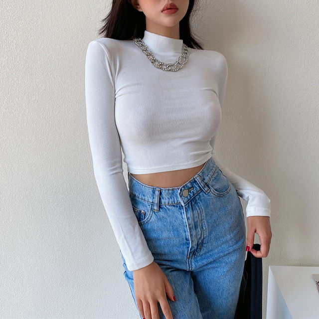 liviahome American half -high -collar versatile bottom shirt women's ...