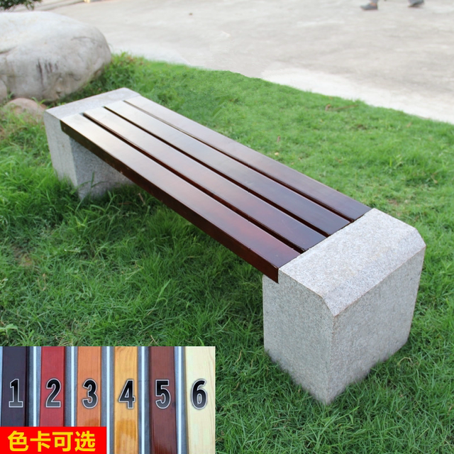 Solid Wood Park Chair Marble Seat Outdoor Garden Stone Stool Anti