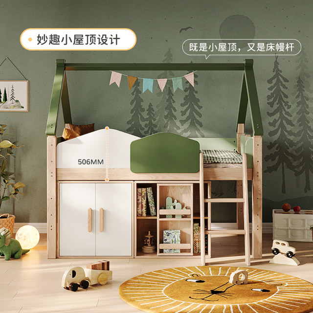 Seven-leaf wood flying house bed solid wood children's bed tree house ...