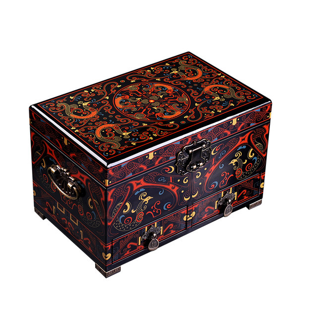 Retro style Han pattern lacquer jewelry box classical wooden Jingchu ...