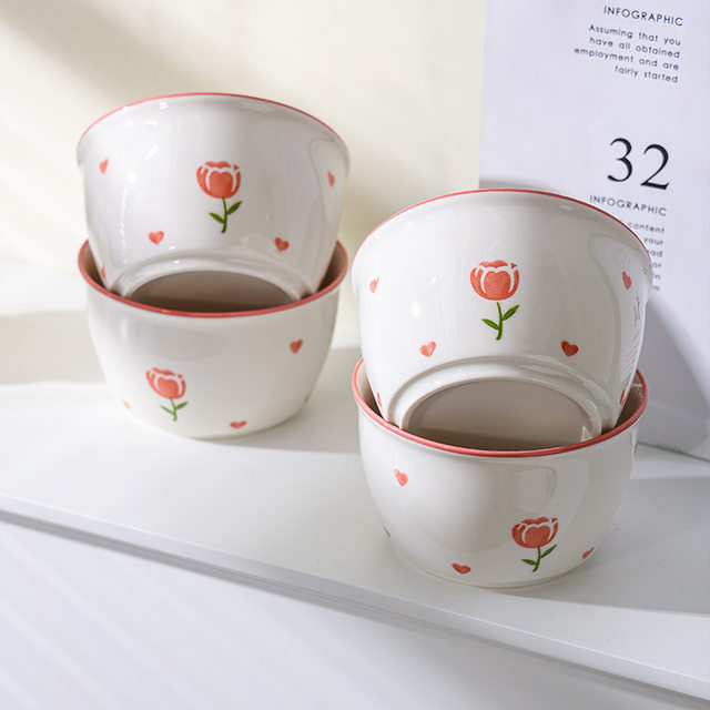 High -value Korean style cute ceramic rice bowl home 2 bowls, 2 spoons ...